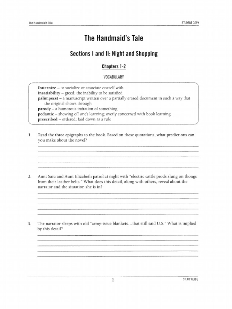 The Handmaid S Tale Chapter Questions | PDF