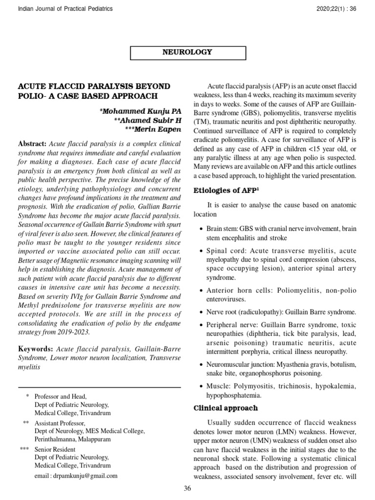 Acute Flaccid Paralysis Beyond Polio - A Case Based Approach | PDF ...
