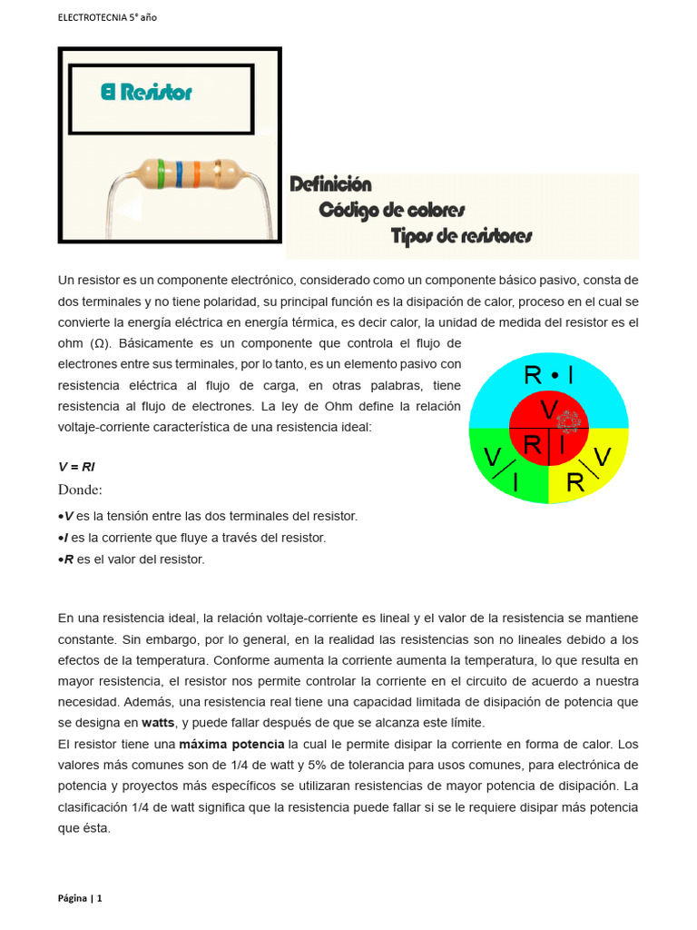 El Resistor Pdf Resistor Resistencia Eléctrica Y Conductancia