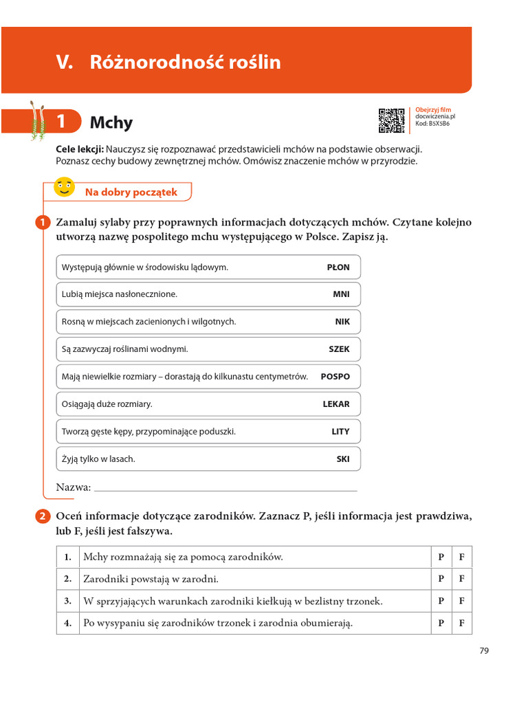 Mchy I Paprotniki Zadania 5 | PDF