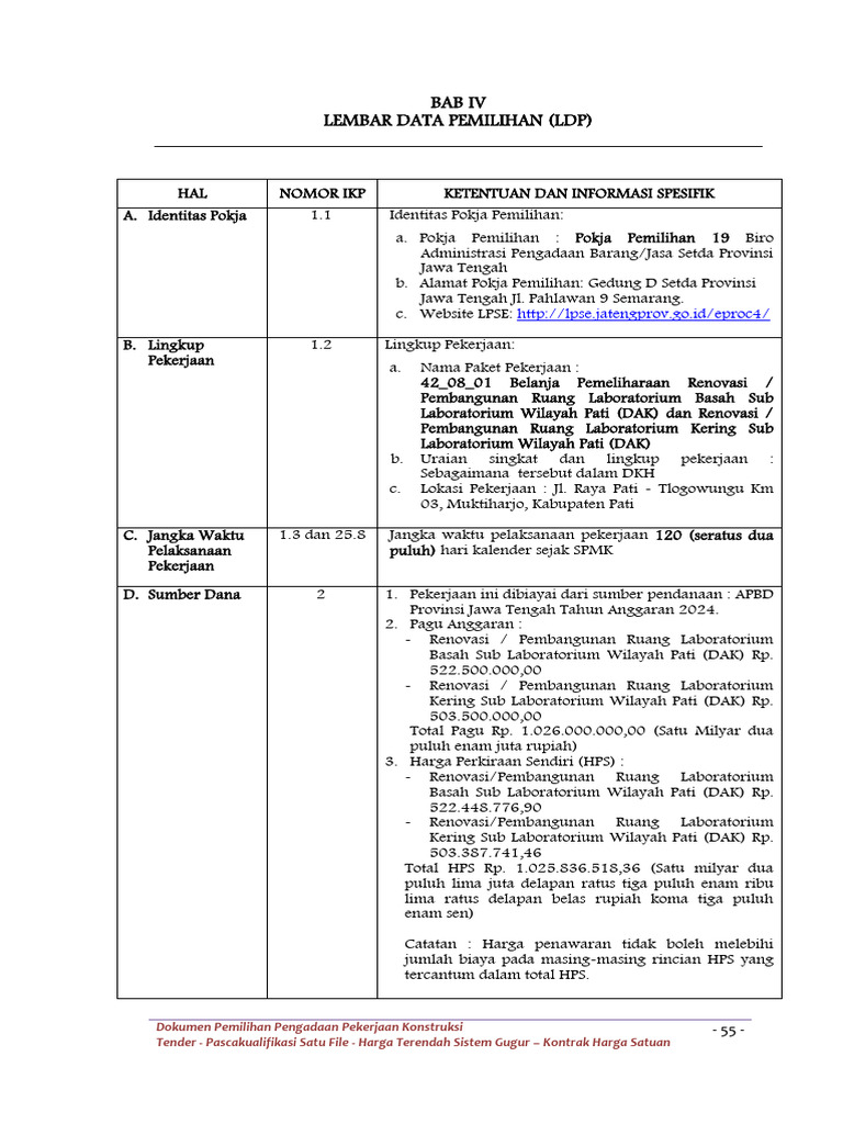 Tender Konstruksi Lab Pati | PDF