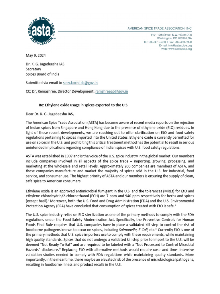 Spices Board Letter | PDF | Food Safety