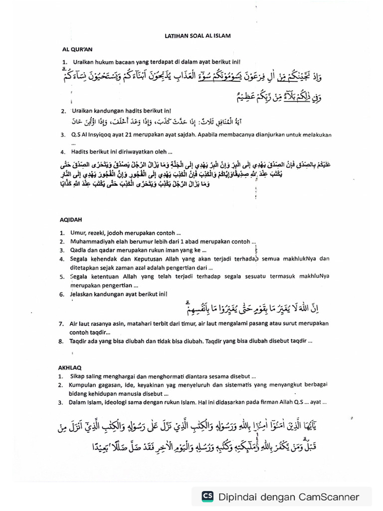 Latihan soal PTS Al Islam | PDF