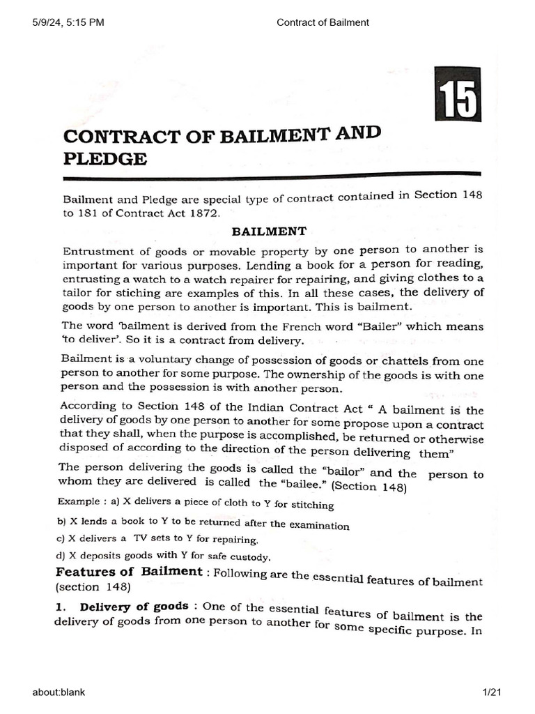 Contract of Bailment Guide | PDF
