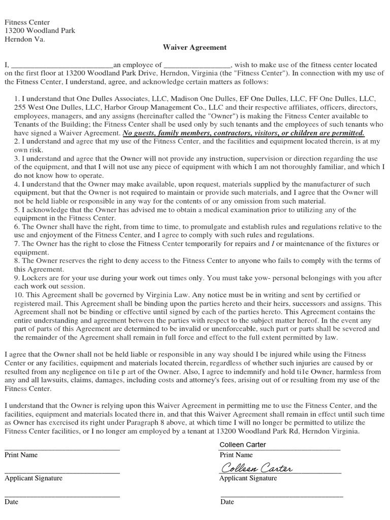 IAD28 Fitness Center Waiver | PDF | Civil Law (Legal System) | Common Law