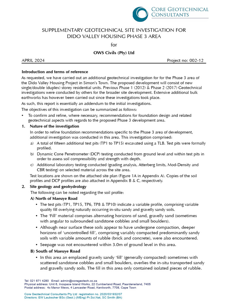 Dido Valley Phase 3 Addendum Geotech Report | PDF | Foundation ...