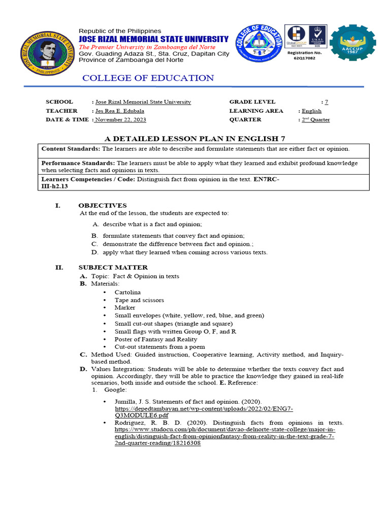 Lesson Plan English Grade 7 | Download Free PDF | Reality | Penguin