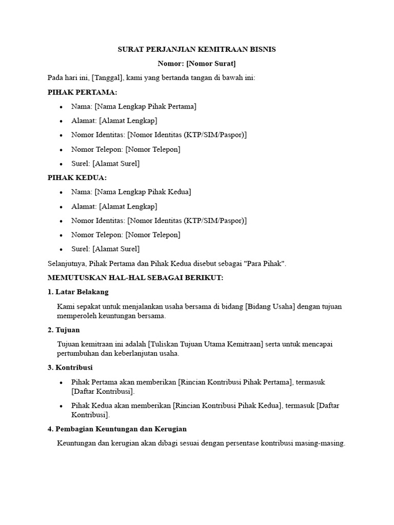Surat Perjanjian Kemitraan Bisnis Pdf