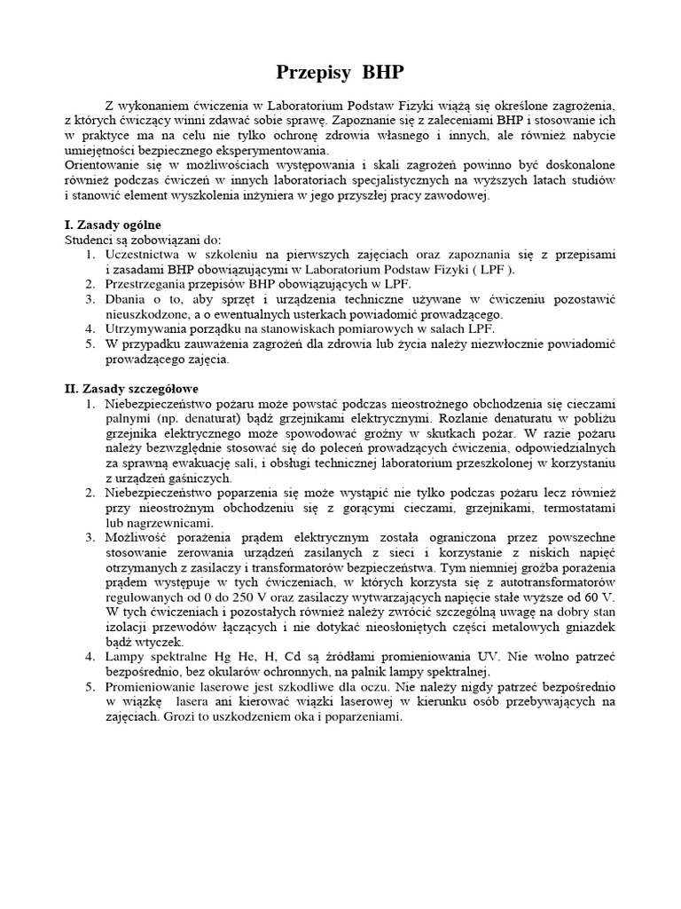 Przepisy BHP: I. Zasady Ogólne | PDF