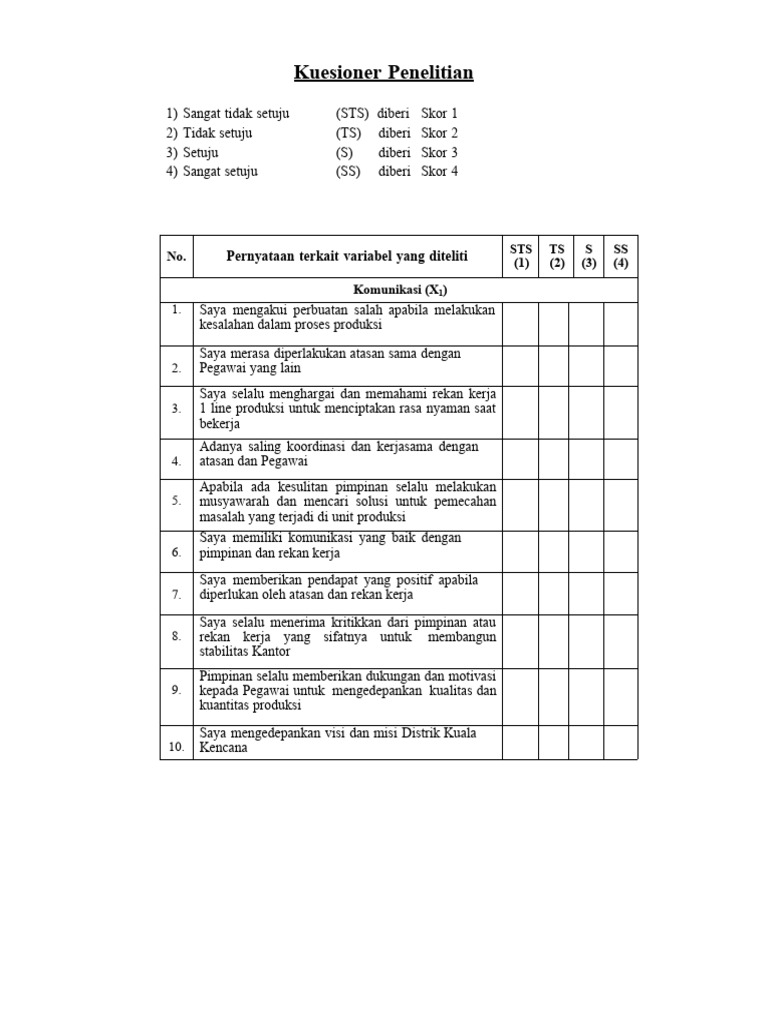 Kuisioner Penelitian | PDF
