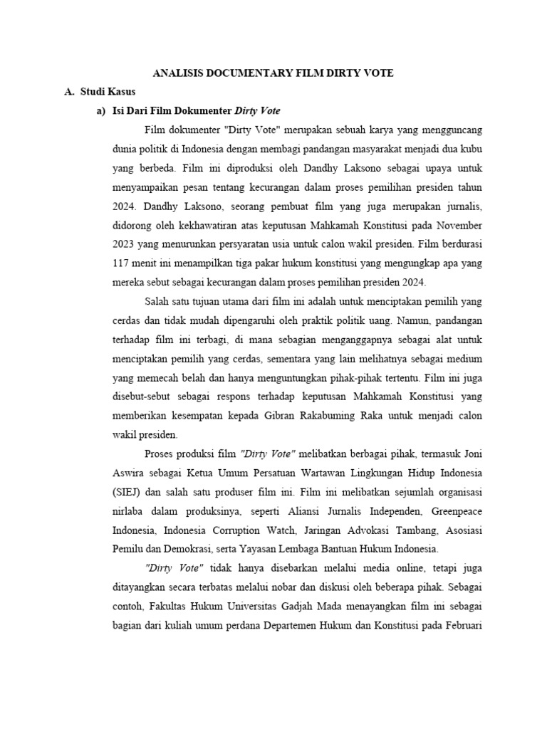Analisis Documentary Film Dirty Vote | PDF | Politik