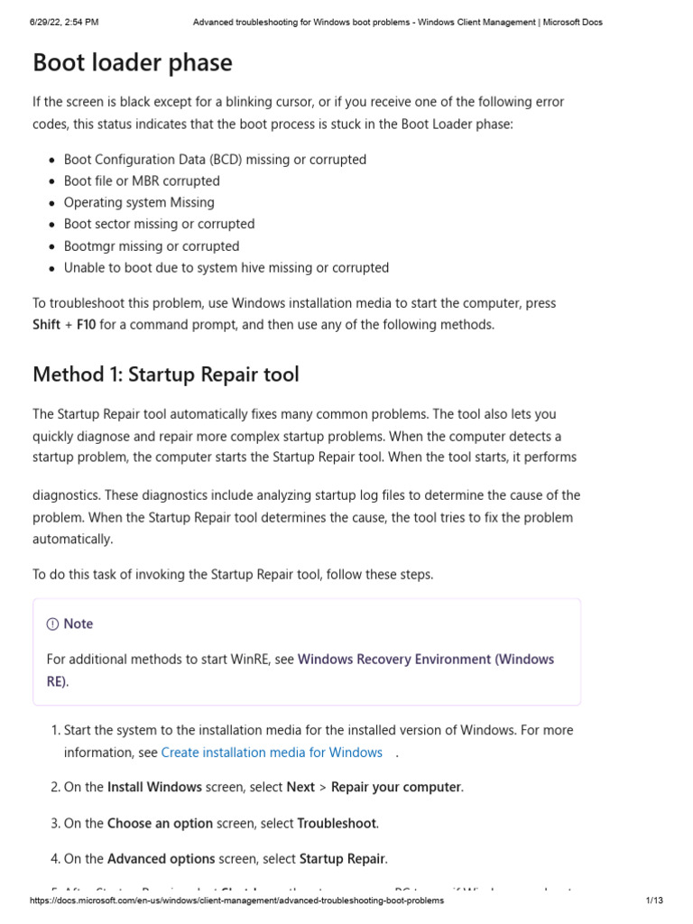 Advanced Troubleshooting For Windows Boot Problems Windows Client Management Microsoft Docs