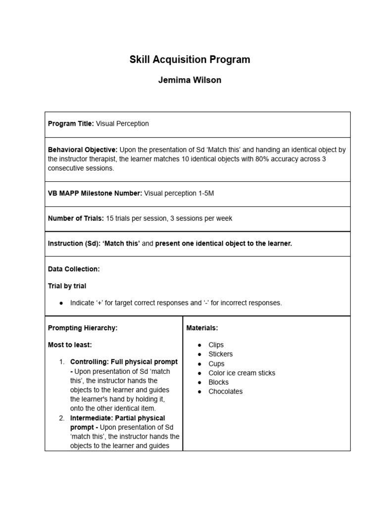 Skill Acquisition Program - VB Mapp | PDF | Reinforcement | Learning