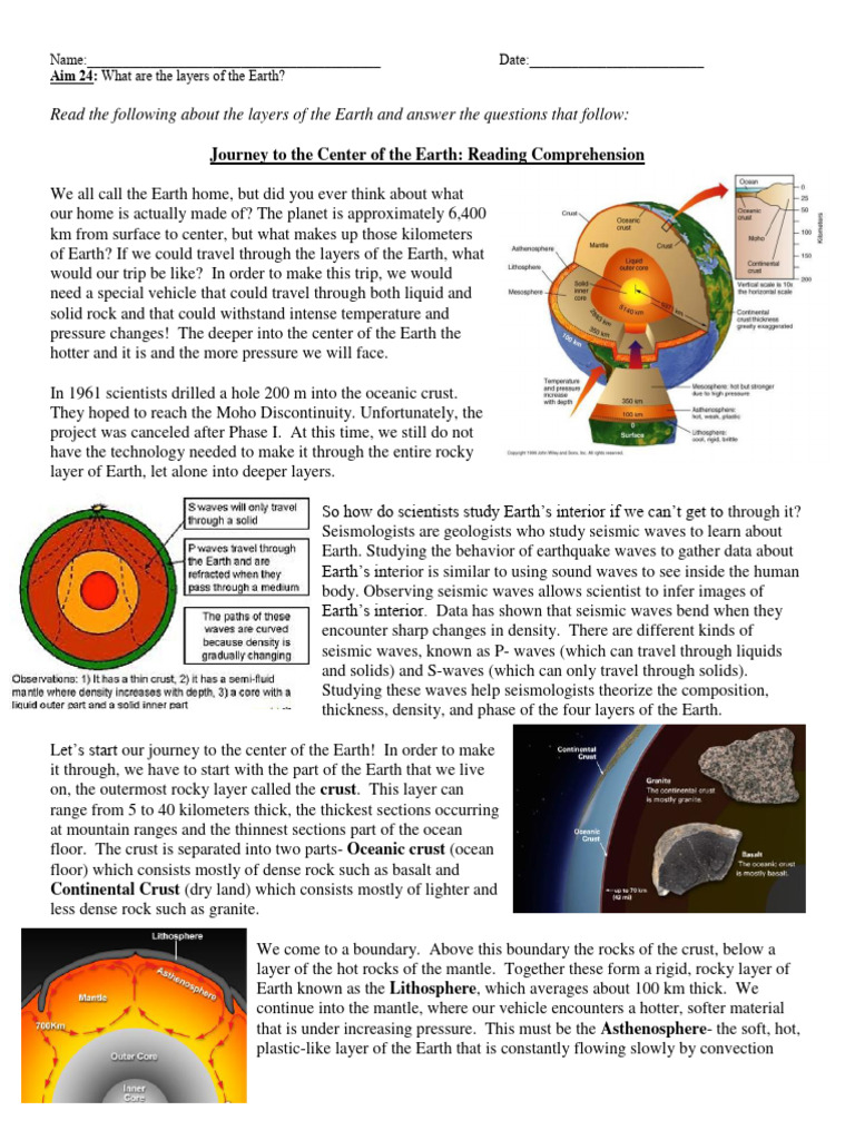 layers_of_the_earth_reading_comprehension_worksheet_1_ | PDF | Earth ...