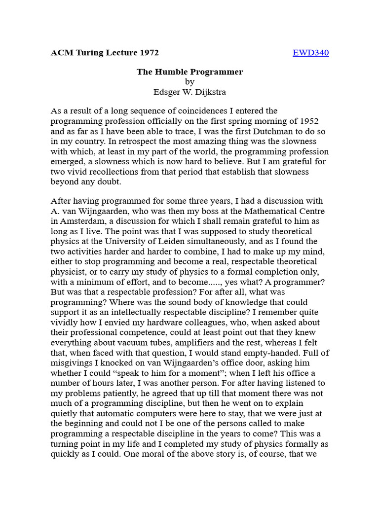 1972 The Humble Programmer | PDF | Computer Programming | Mathematical ... 1972 The Humble Programmer | PDF | Computer Programming | Mathematical ...