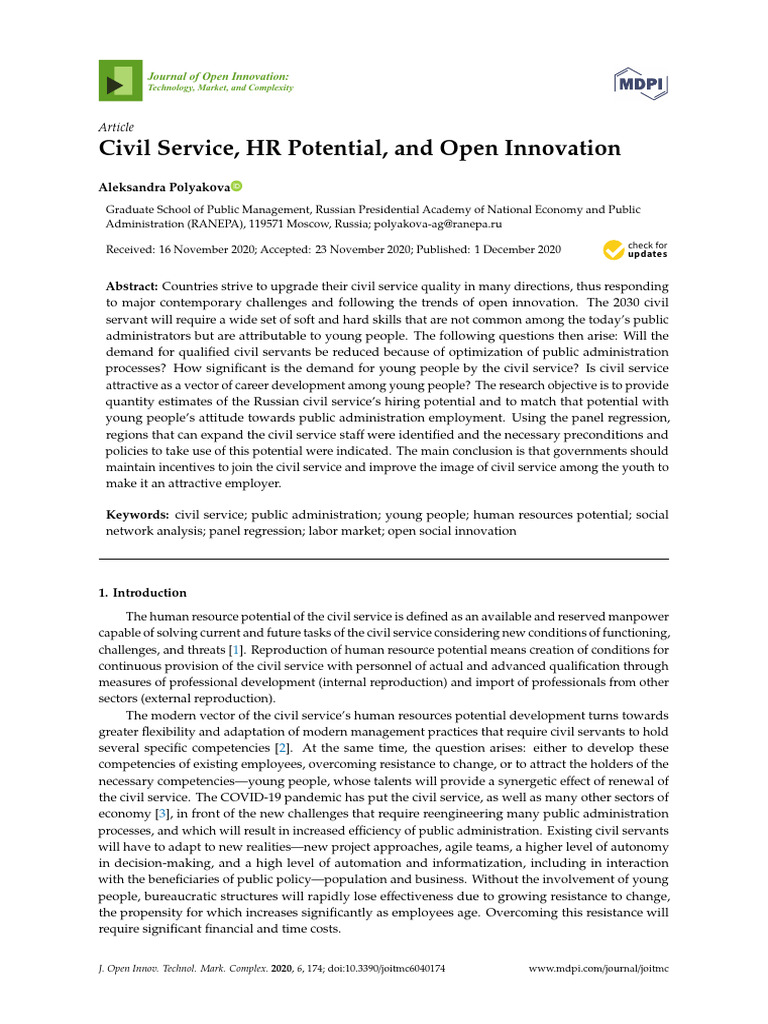 Civil Service, HR Potential, and Open Innovation | PDF | Employment ...