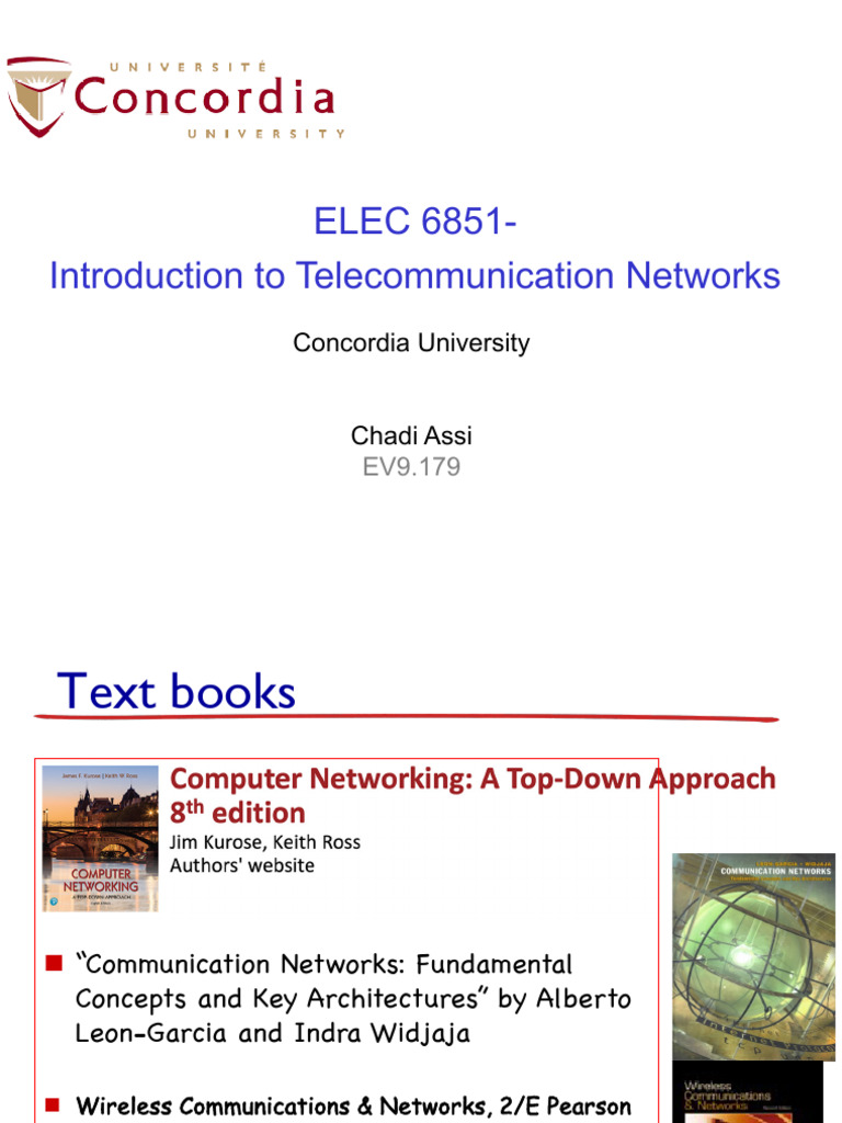 ELEC 6851-Introduction To Telecommunication Networks: Concordia ...