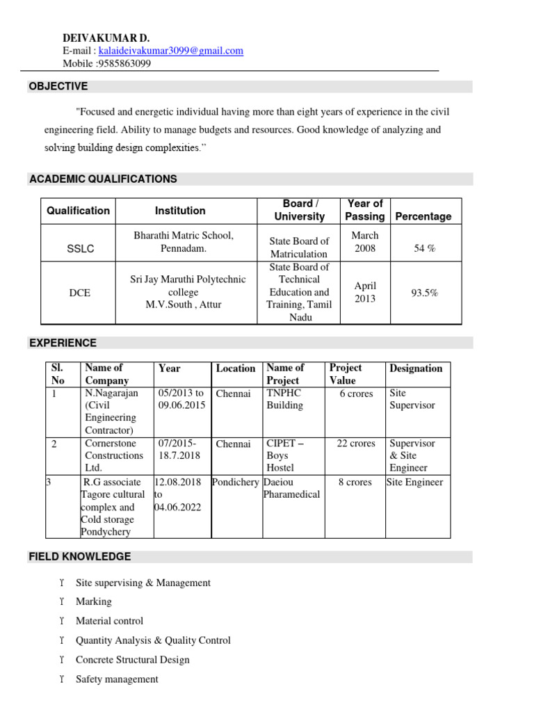 Deva Resume | PDF | Tamil Nadu