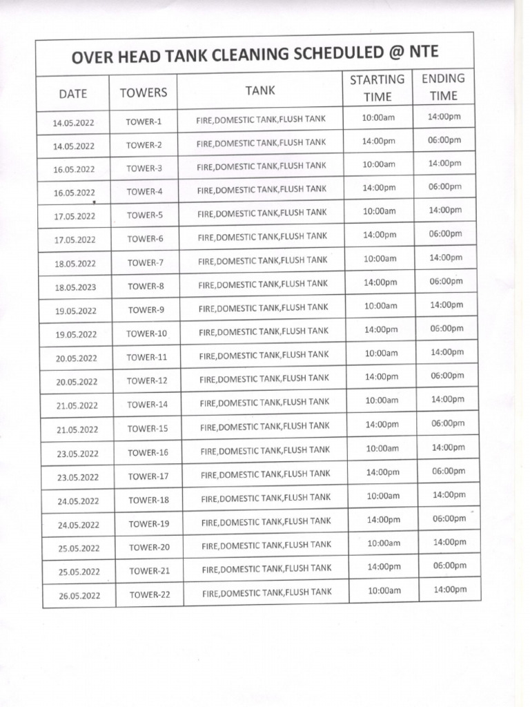 OHT Cleaning Schedule | PDF