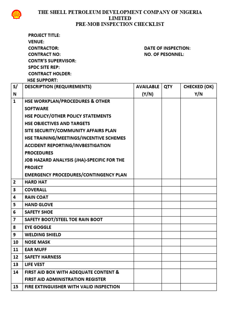 Sample Premob Checklist | PDF | Technology & Engineering