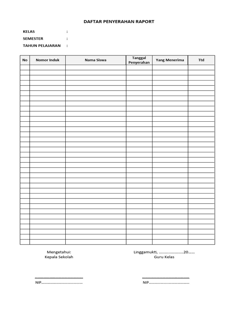 Daftar Penyerahan Raport SD | PDF