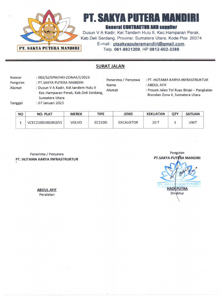 003 Surat Jalan Volvo PT SPM Zona 4 | PDF