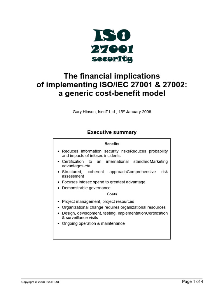 ISO27k Generic Business Case | PDF | Information Security | Risk Management
