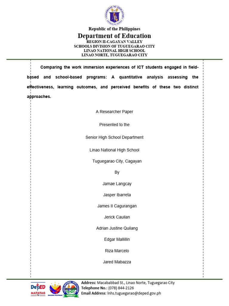 ICT Work Immersion: Field vs. School-Based | PDF | Educational ...