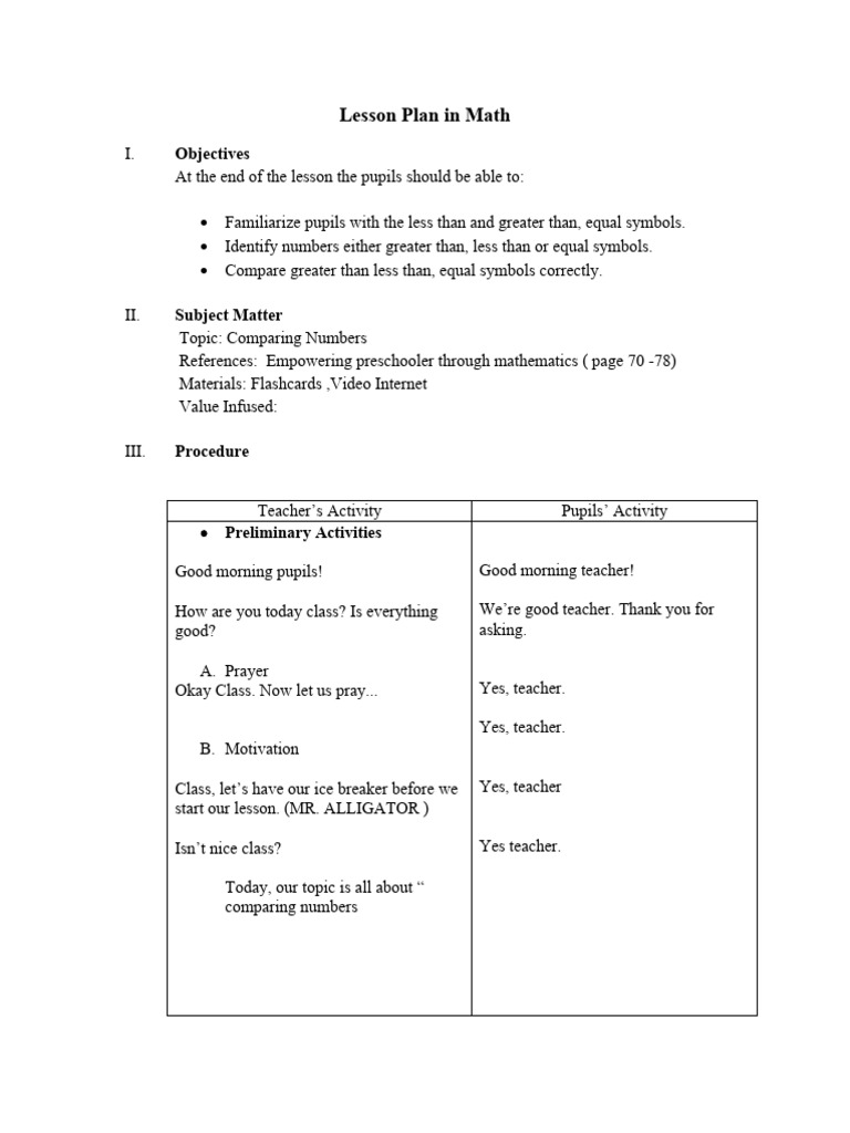 math lesson plan | PDF | Teachers | Mathematics