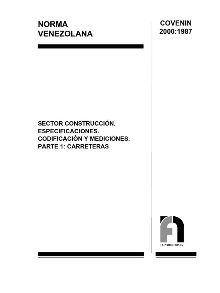 Norma venezolana para especificaciones, codificación y mediciones de carreteras | PDF