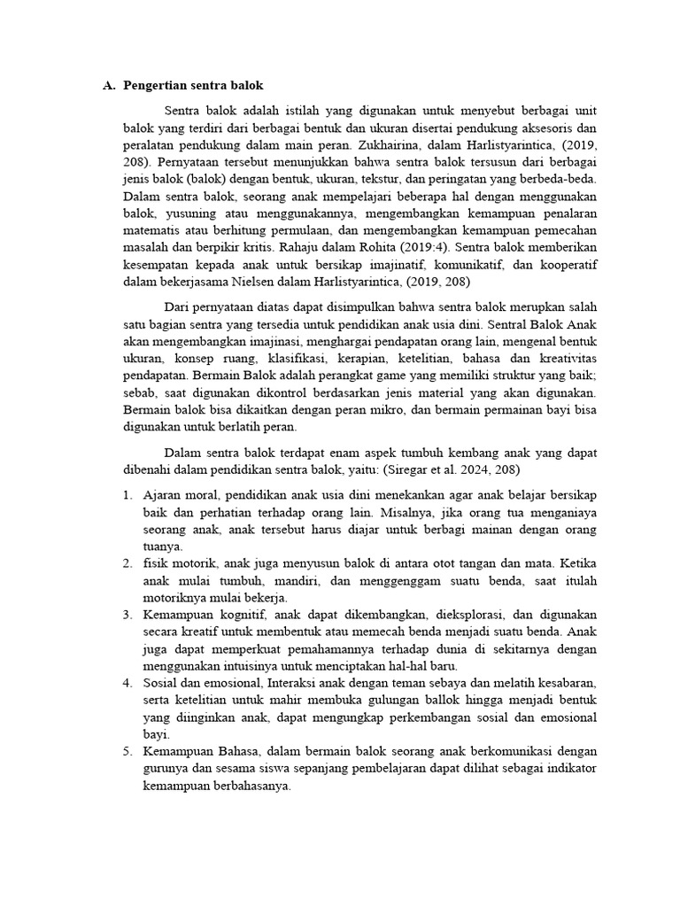 Sentra Balok: Manfaat dan Tujuan PAUD | PDF | Karier & Perkembangan ...