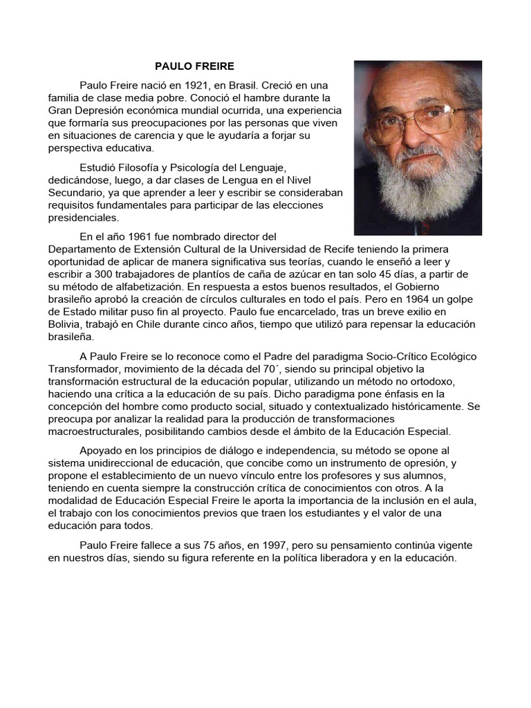 Paulo Freire | PDF | Educación en artes liberales
