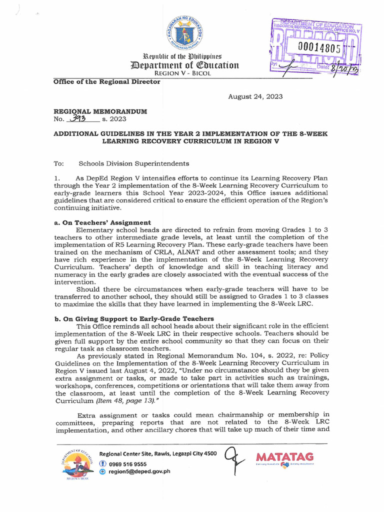 RM - 393 S - 2023 Additional Guidelines in The Year 2 Implementation of ...