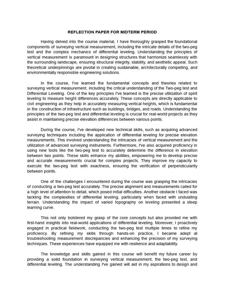 Midterm - Reflection Paper | PDF | Engineering | Surveying