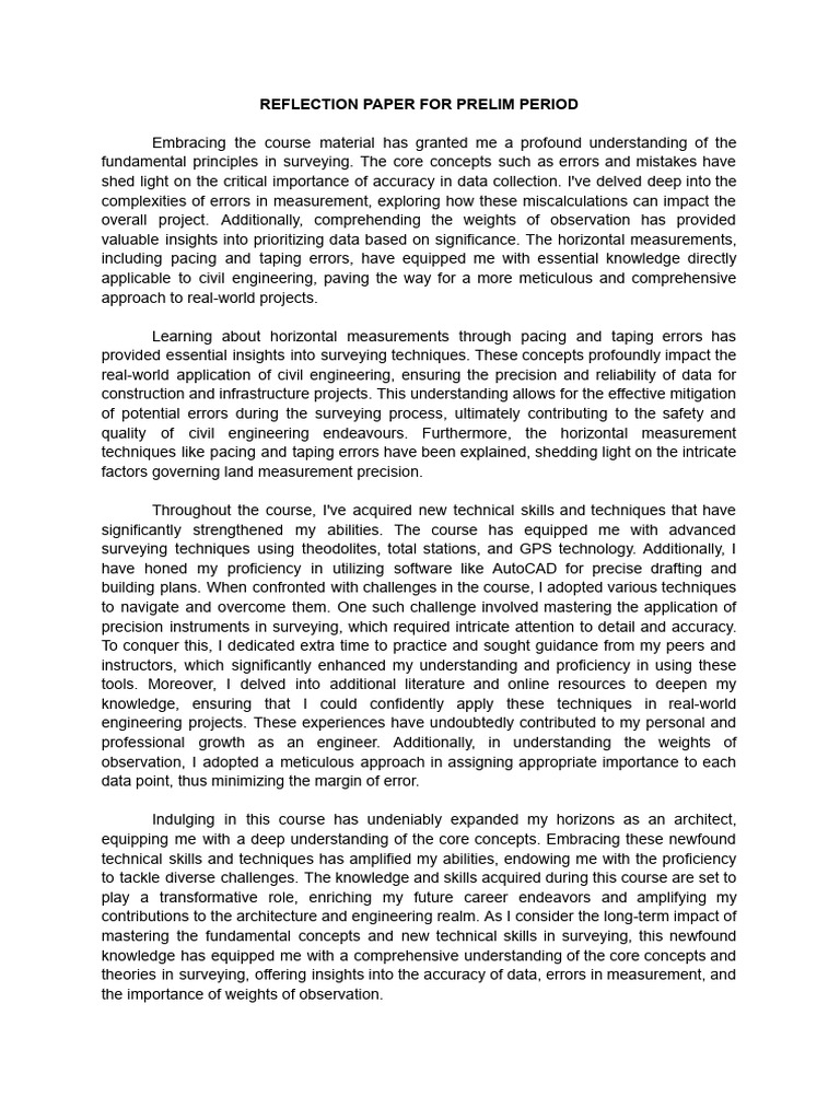 Prelim - Reflection Paper | PDF | Surveying | Accuracy And Precision