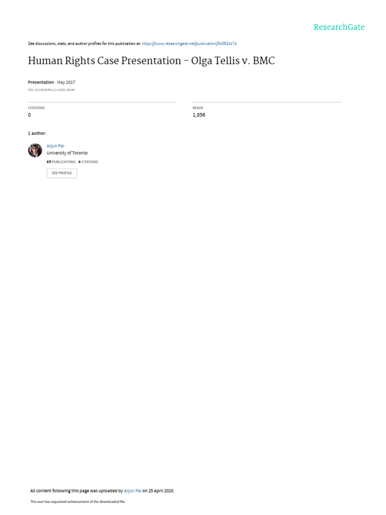 Human Rights in Olga Tellis Case | PDF | Justice | Crime & Violence