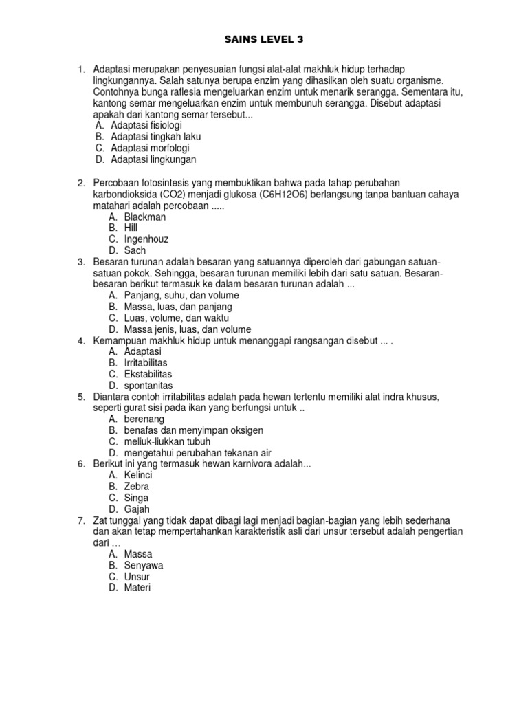 Lat Final Sains Level 3 | PDF | Sains & Matematika