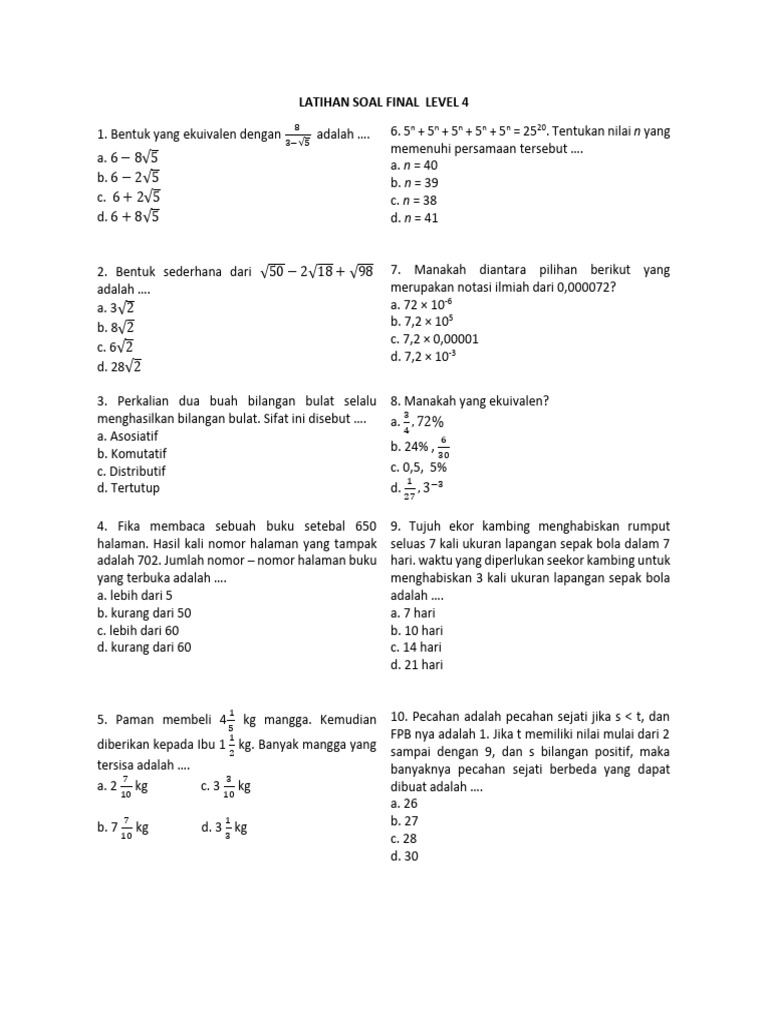 Lat Final Math Level 4 | PDF | Metode & Bahan Ajar