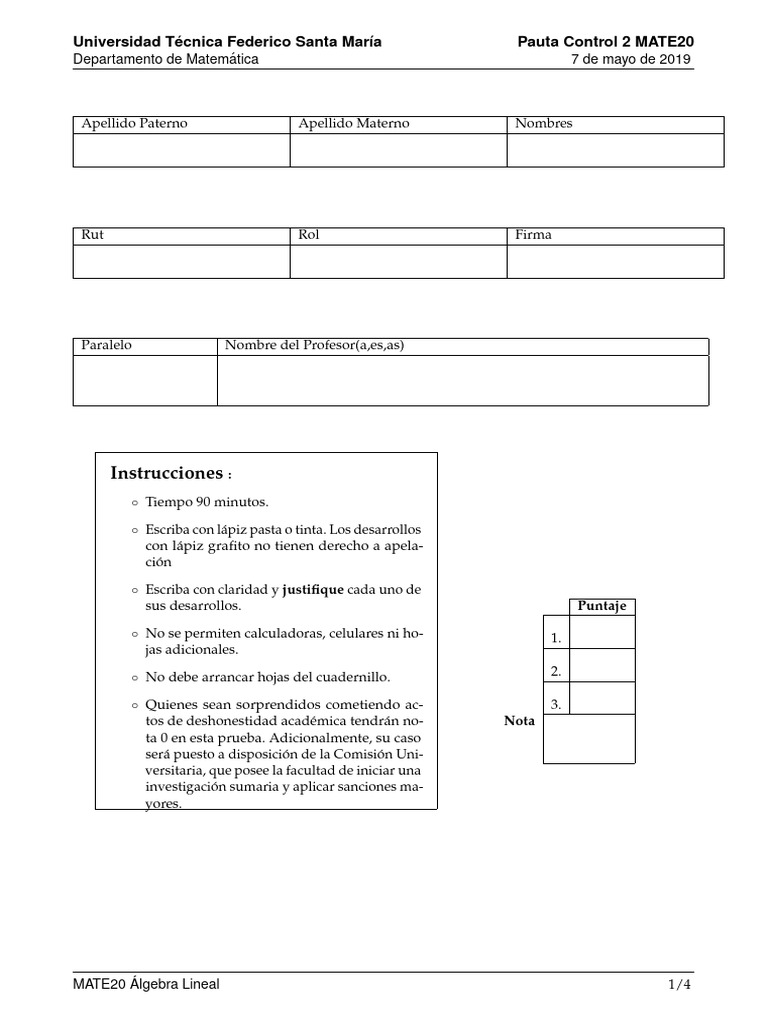 Pauta Control 2 USM | PDF | Geometria clasica | Objetos matemáticos