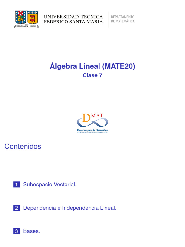 Clase 7 - SP | PDF | Base (álgebra lineal) | Espacio vectorial