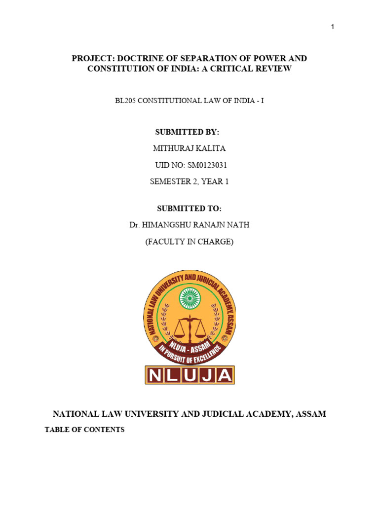 Doctrine of Separation of Power and Constitution of India A Critical ...