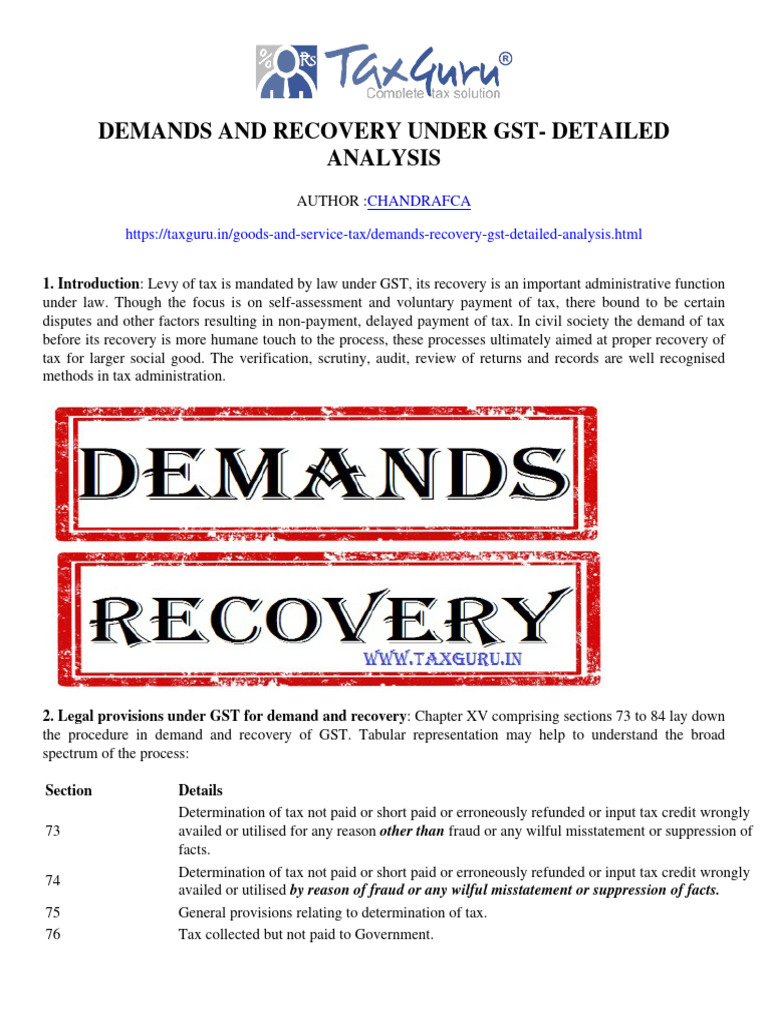 Demands and Recovery Under GST - Detailed Analysis - Taxguru - in | PDF ...