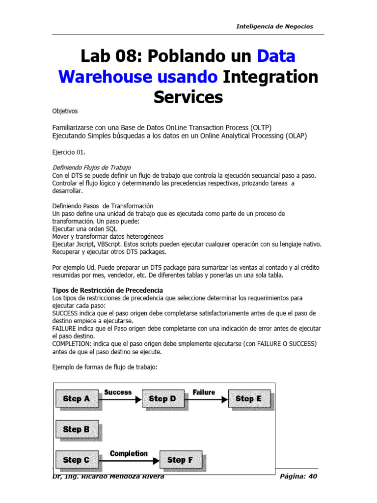 Data Warehouse Usando: Lab 08: Poblando Un Integration Services | PDF | SQL | Servidor SQL de ...
