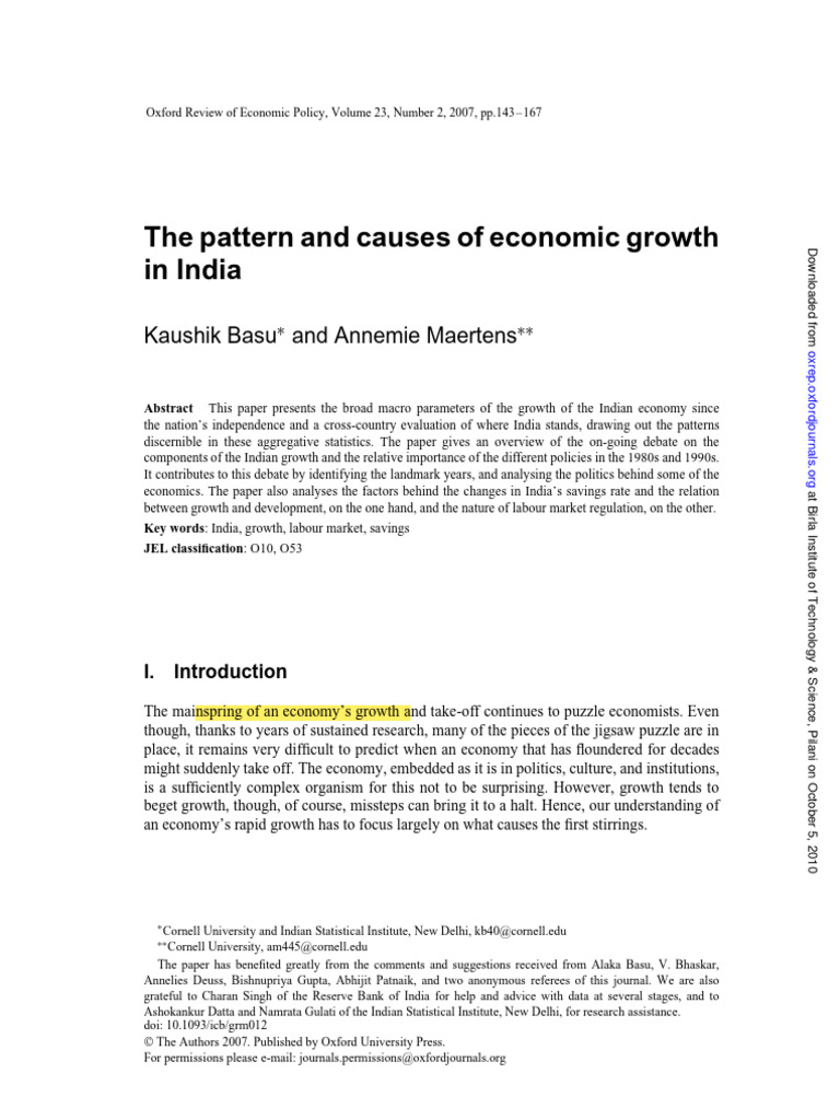 The Pattern and Causes of Economic Growth in India 1asg49075e | PDF | Gross Domestic Product ...