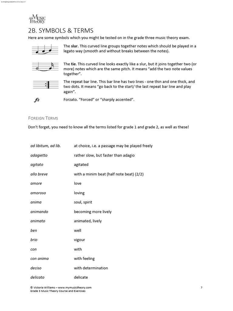 Grade 3 Music Theory Symbols & Terms | PDF | Minor Scale | Scale (Music)