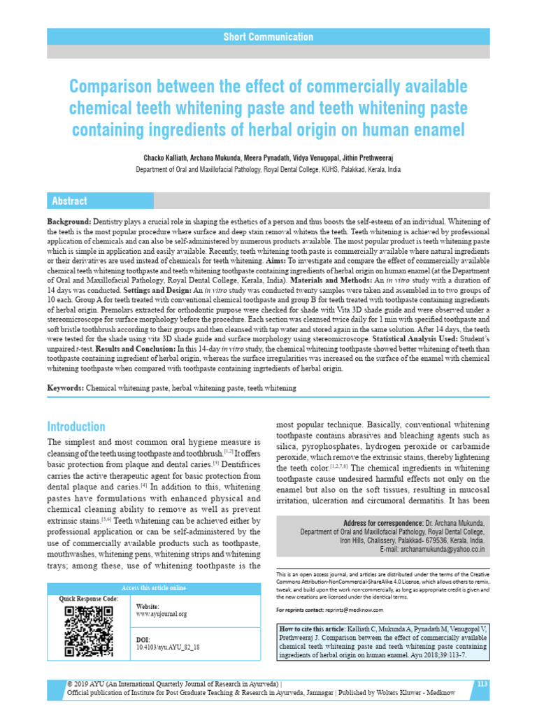 Herbal vs Chemical Teeth Whitening Paste | PDF | Human Tooth | Tooth Enamel