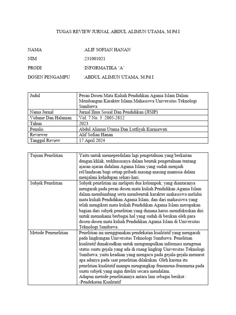 Nama Alif Sofian Hanan Jurnal Agama | PDF | Karier & Perkembangan