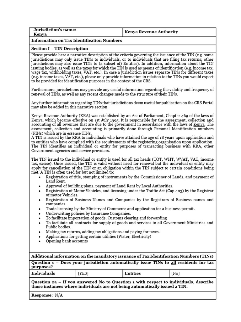 Kenya TIN | PDF | Taxes | Business