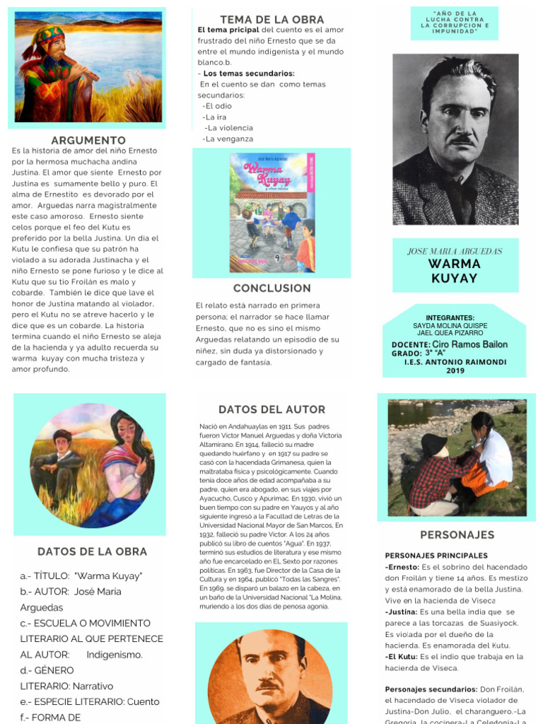 Triptico Folleto Warma Kuyay Jose Maria Arguedas - MARCLIUST | PDF