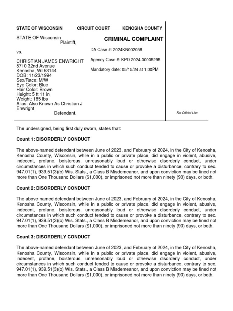 Criminal Complaint For Christian James Enwright | PDF | Snapchat ...